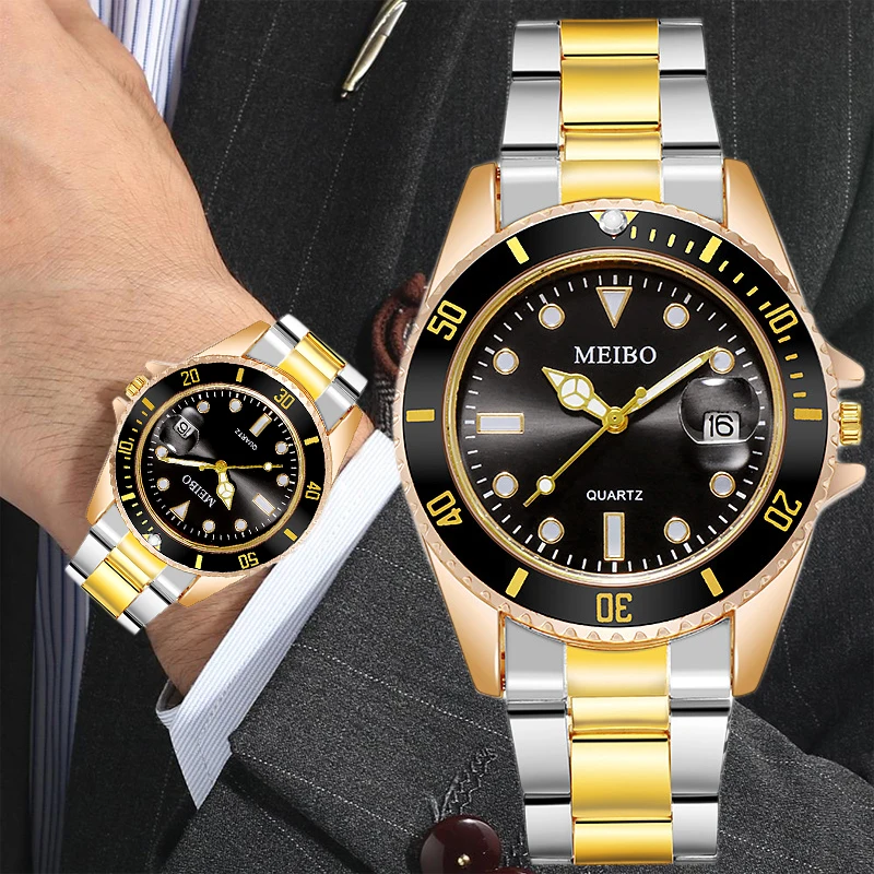 2020 Men's Watch New Luxury Business Watch Men Golden Dial Calendar ...