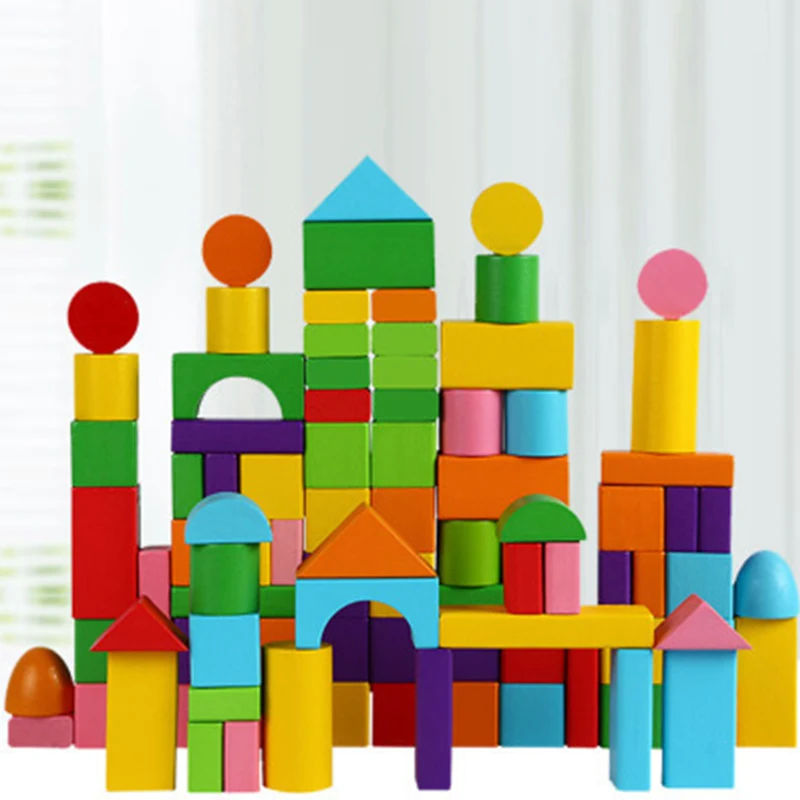 50 Pcs Wooden Building Block Assembled Toys Puzzle Large Particles 1-2 ...