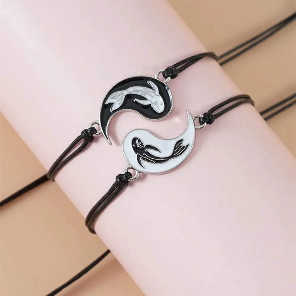 2pcs/set Dripping Oil Tai Chi Yin Yang Fish Braided Couple Bracelet Women Men Adjustable ...