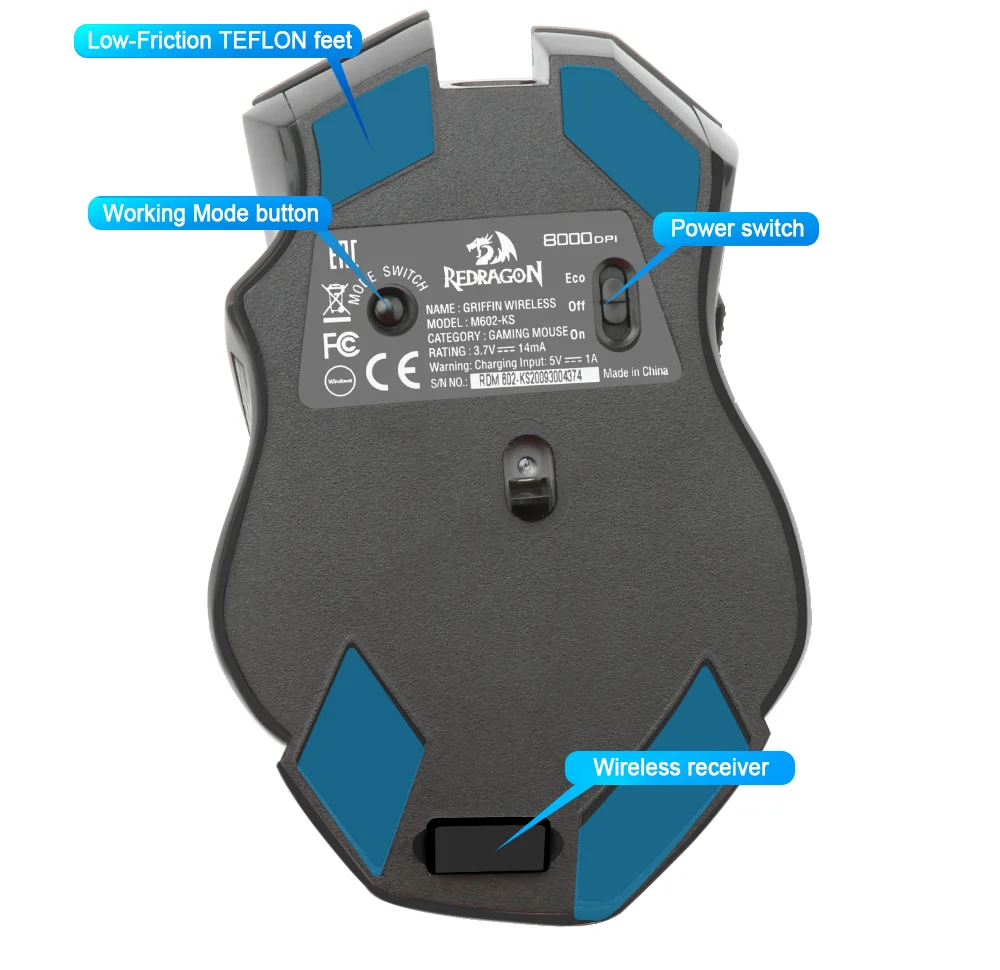 REDRAGON Griffin M602 KS RGB USB 2.4G Wireless Gaming Mouse 8000 DPI 8 ...