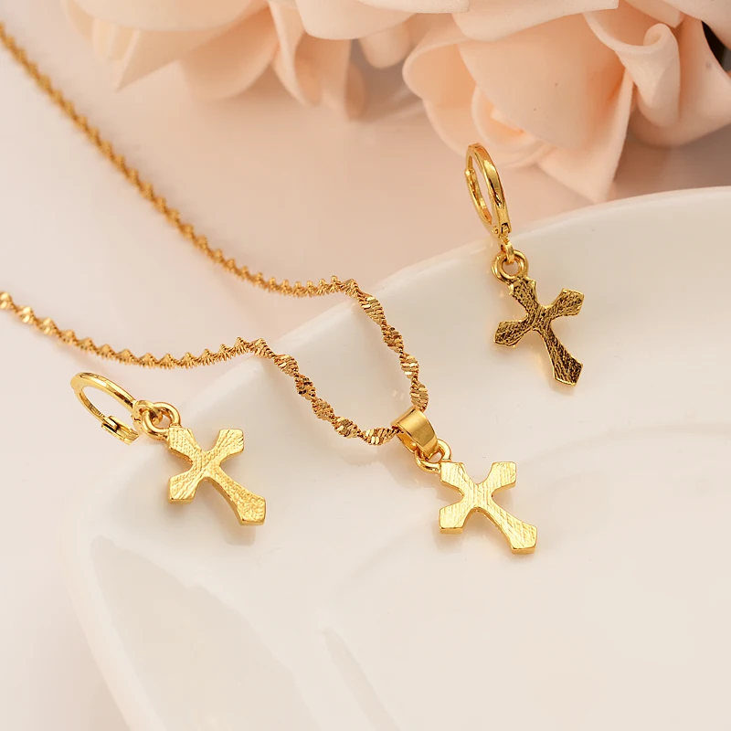 Gold-Color-Jesus-Cross-Pendant-Necklace-Earrings-Sets-Jewelry-Gold ...