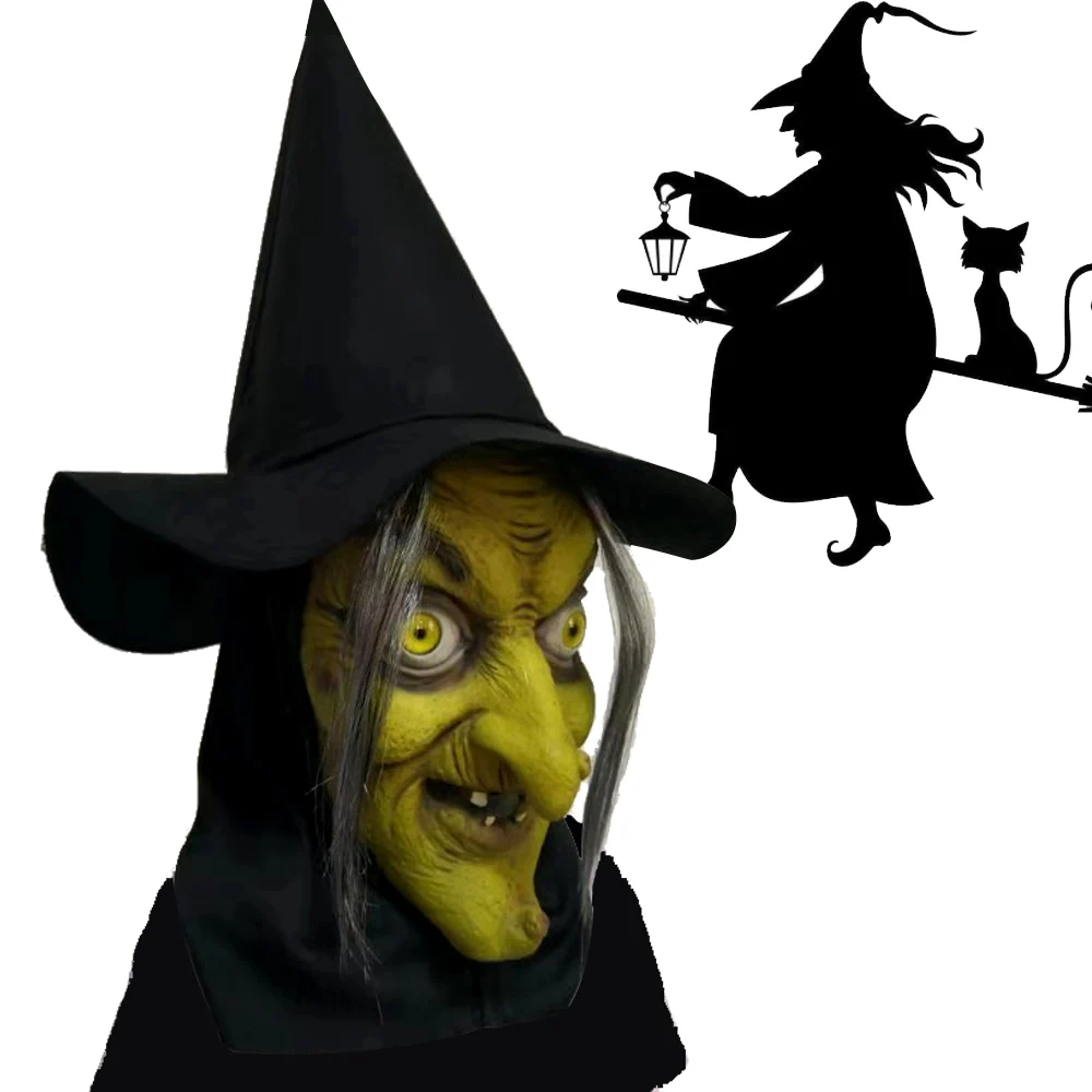 Halloween Horror Green Face Witch Mask Latex Scary Party Full Face ...