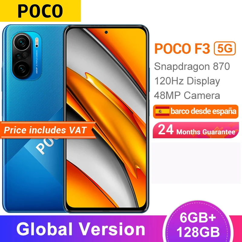 Versión Global POCO F3 Teléfono Móvil 5G, 6GB 128GB Snapdragon 870 Octa ...