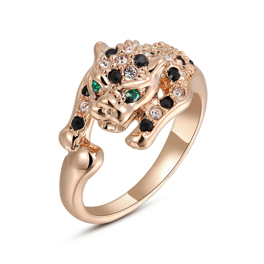 European Style Female Leopard Animal Ring Luxury Rose Gold Plated ...