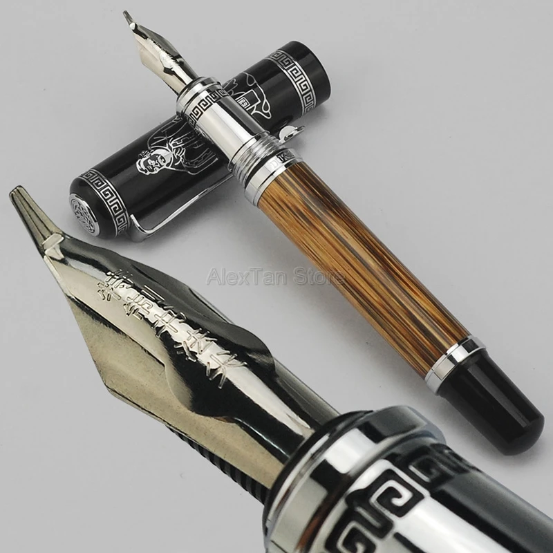 Duke Vintage Confucius Natural Bamboo Metal Embossed Pattern Bent Nib ...