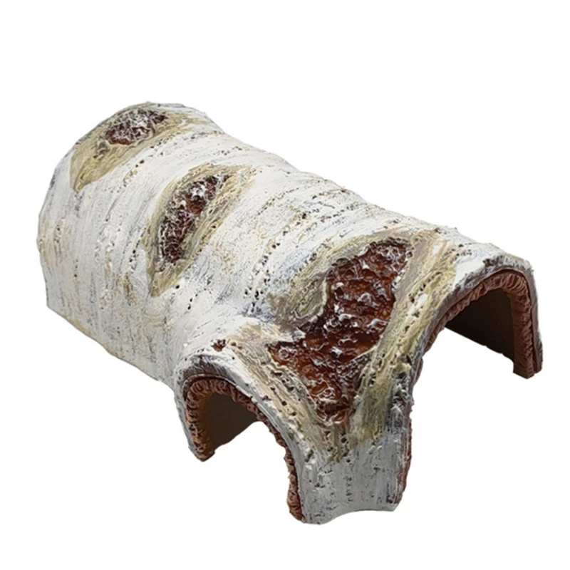 Reptile Hide Cave Small Animal Hideaway Artificial Birch Log Resin ...