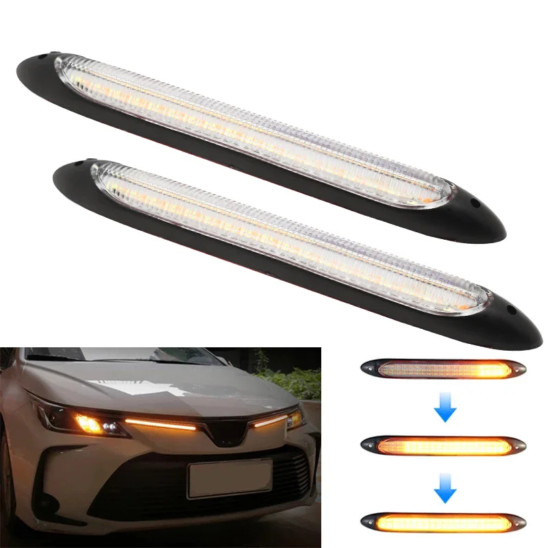 2pcs Car Led Daytime Running Lights Drl Strip White Yellow Turn Signal ...