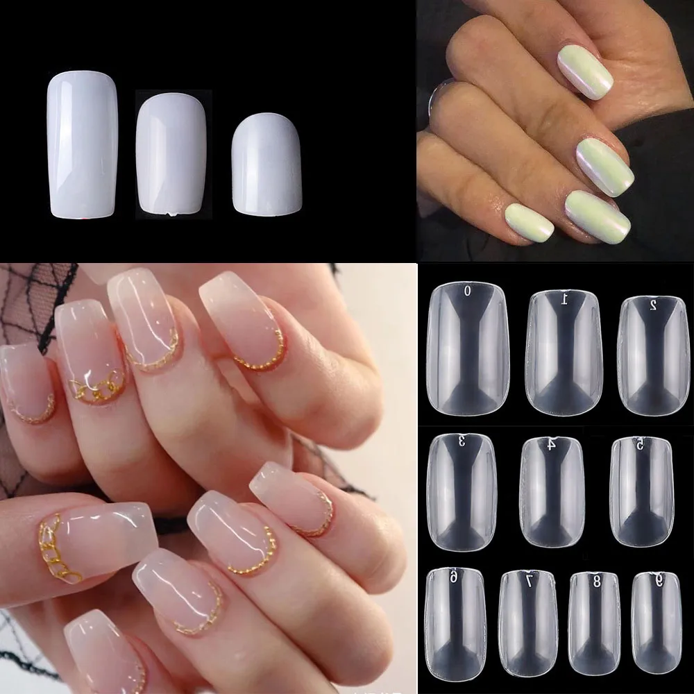 500pcs-pack-Square-False-Nails-Transparent-Natural-Color-Fake-Full ...