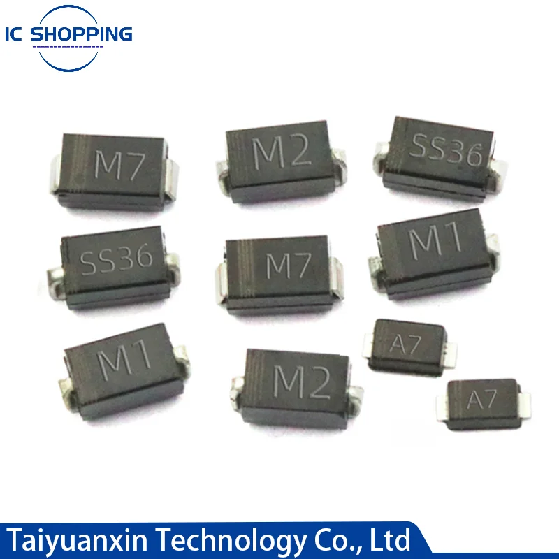 100PCS M1 M2 M4 M7F A7 SMA วงจรเรียงกระแสไดโอด1A SMD 1N4001 4002 4004 ...
