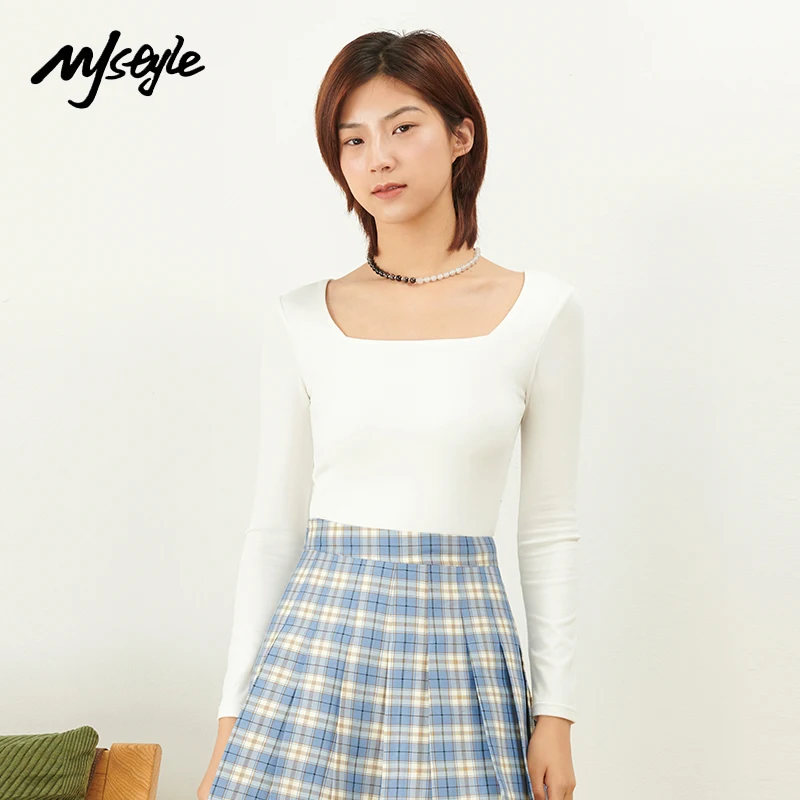 MJstyle 2021 Spring Square Collar White Inner Long sleeved T shirt ...