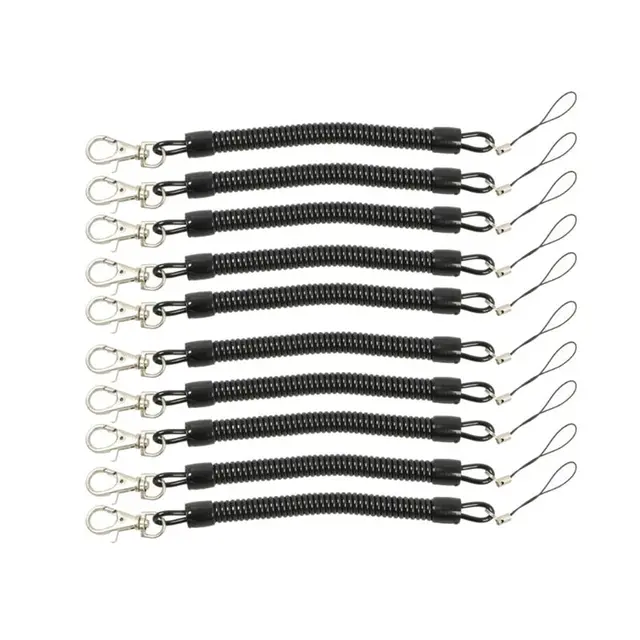 10Pcs Black Retractable Coil Cord Springs Keychain Swivel Lobster Clasp ...