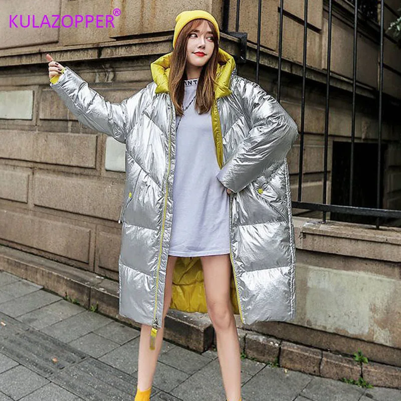 KULAZOPPER Silver down jacket woman winter new thicken outwear long ...