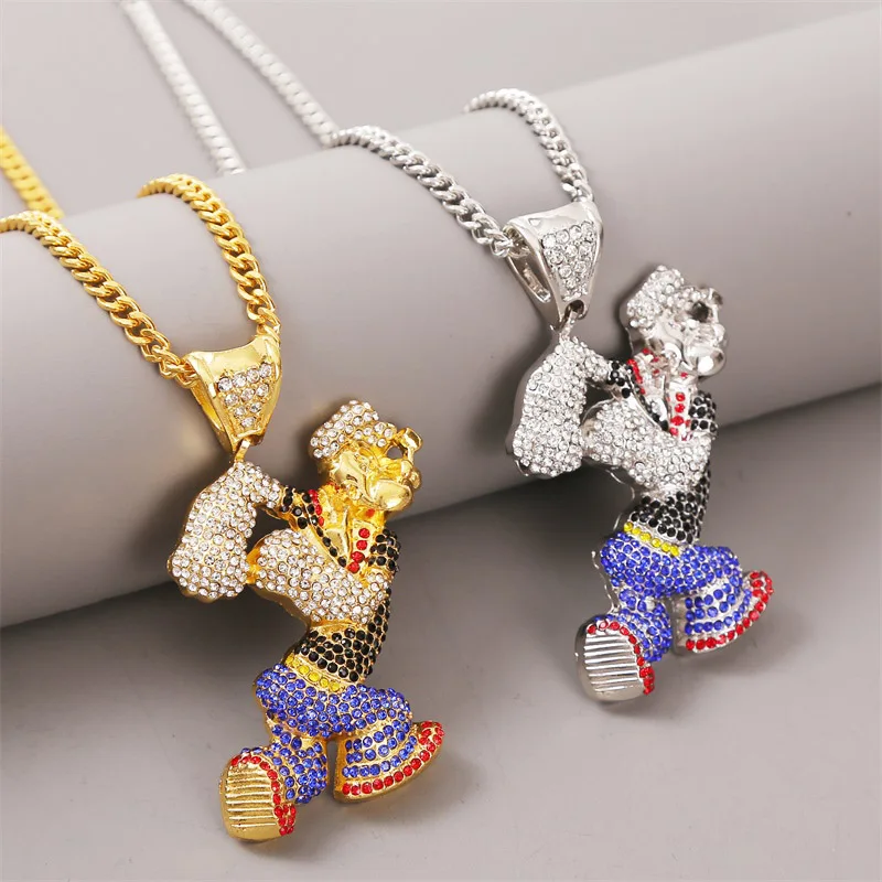 Trendy Cartoon Character Popeye Big Necklaces & Pendants Men Hip Hop ...
