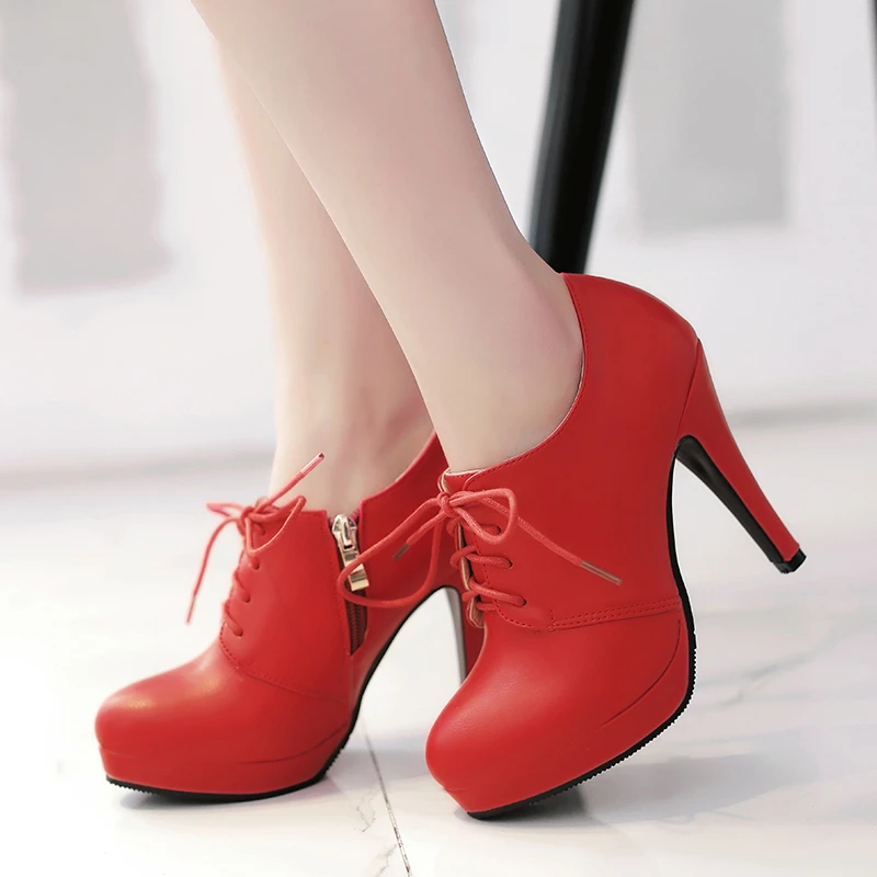 Elegant-Red-Pink-Heels-Women-Pumps-Shoes-Platform-Lace-Up-High-Heels ...