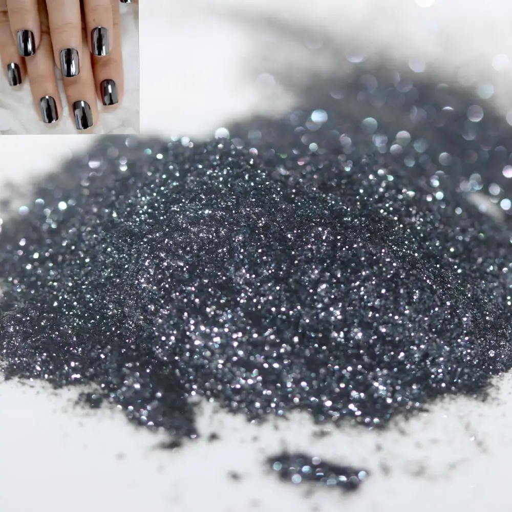 Nail Art Chrome Black Mirror Powder Shiny Ultra Thin Dazzling Pigment ...