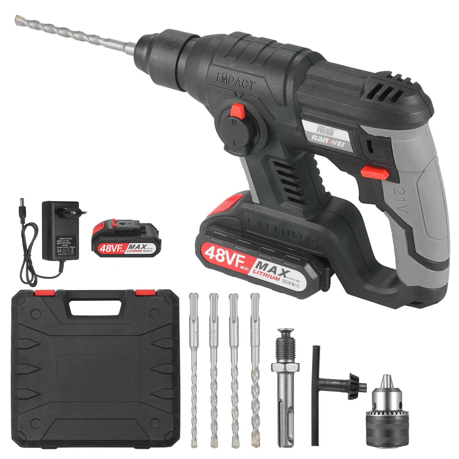 KKMOON taladro de martillo rotativo de 21V, Taladro Inalámbrico de 780 ...