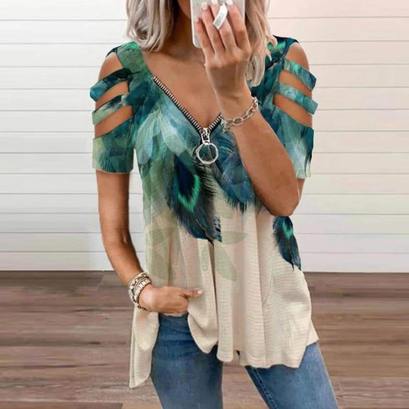 Women Strapless V Neck Print Sexy Deep Low Cut Tops Blouse Shirt Out ...