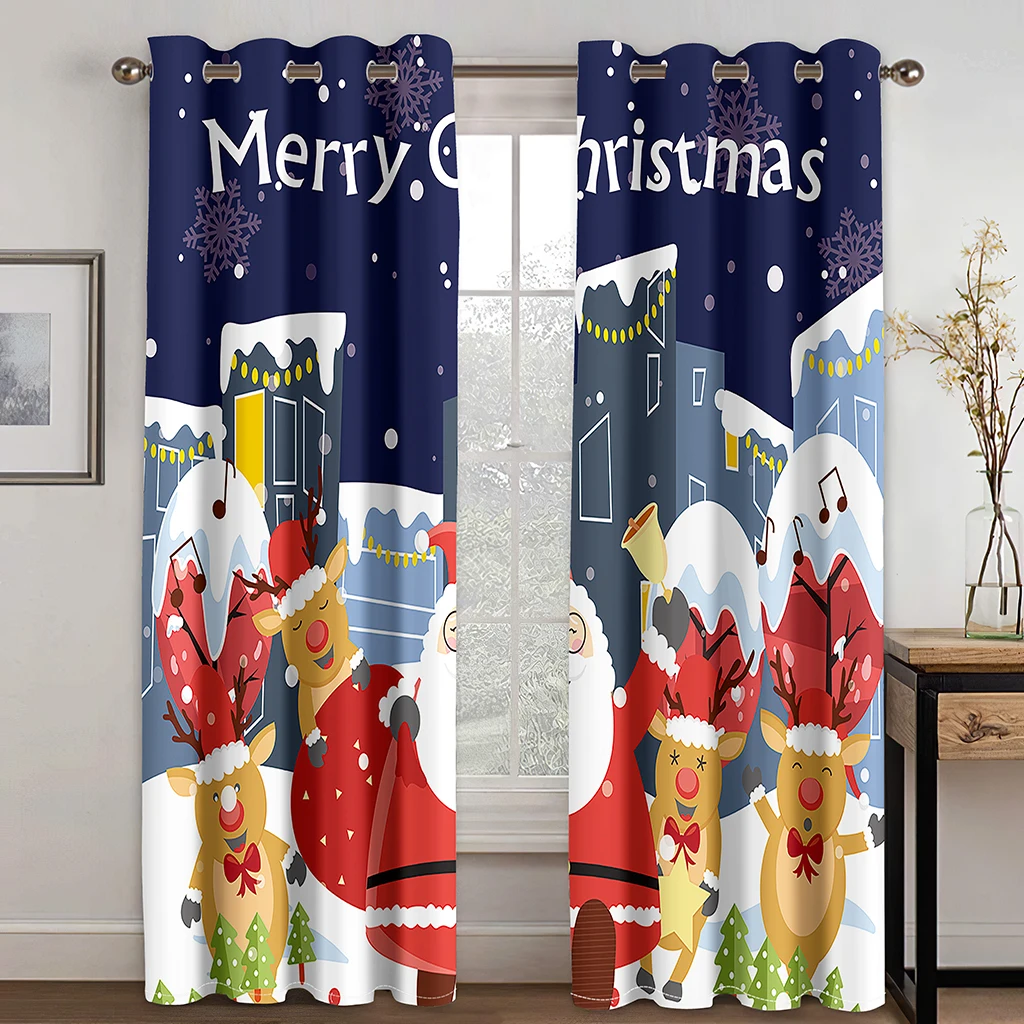 Christmas-Kawaii-Snowman-Curtains-Decorated-with-Cartoon-Santa-Claus ...