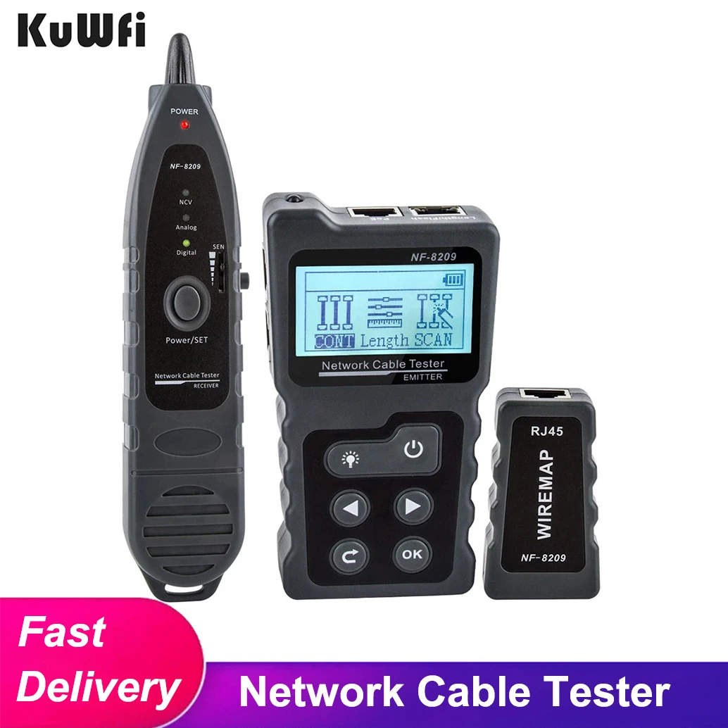 KuWFi probador de Cable de red LCD, herramienta multifuncional PoE ...
