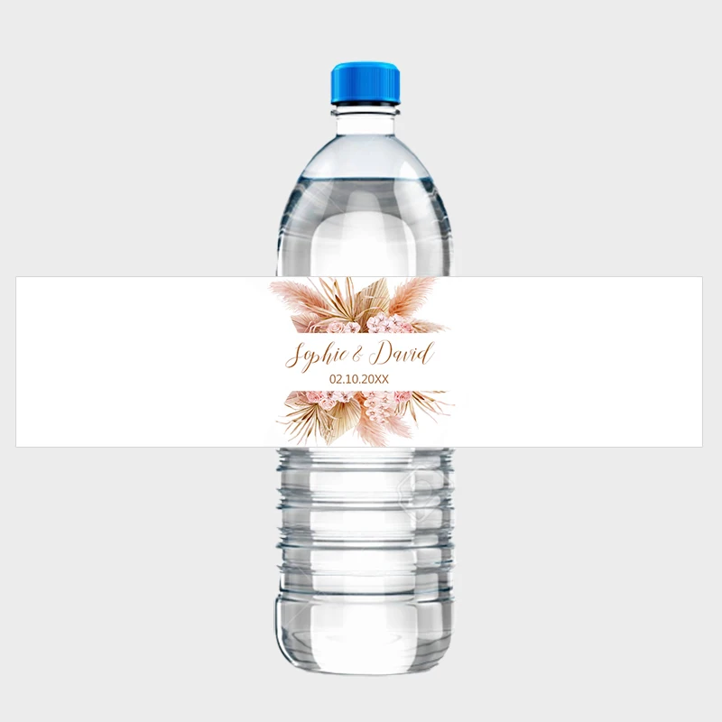 2x8.5 self-stick waterproof labels Printed Pampas Grass Water Bottle ...
