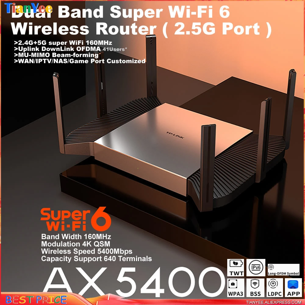 T P - Link Ax5400 Wifi6 Router Mesh 2.4+5g Dual Band Wireless +2.5g ...