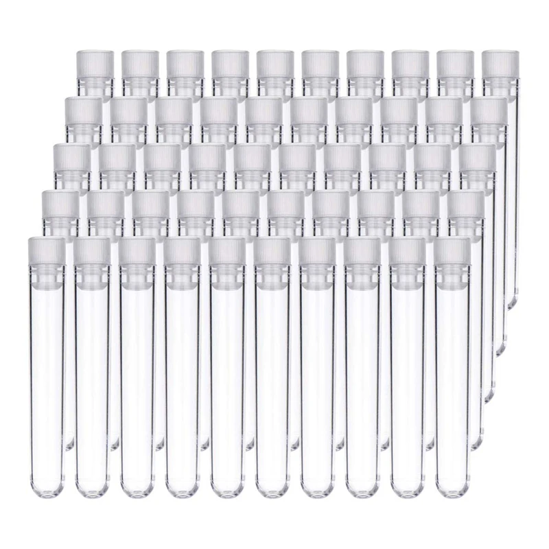 100Pcs 12X100mm Transparent Laboratory Clear Plastic Test Tubes Vials ...