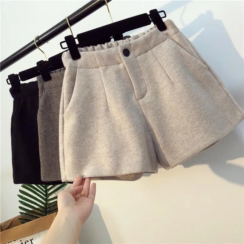 Winter Women Casual Thick Wool Shorts Outerwear High Waist Short Wide ...
