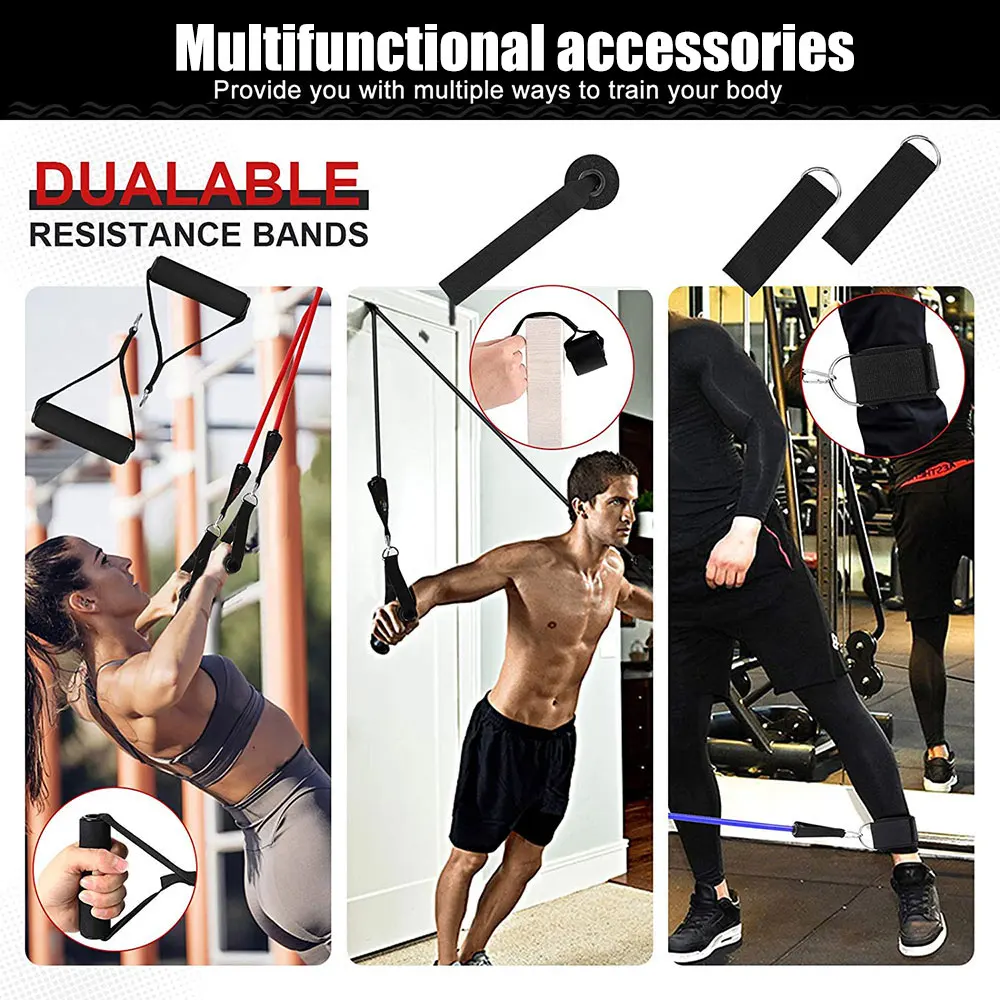 Elastique musculation,Ensemble d'élastiques de résistance avec barre de ...