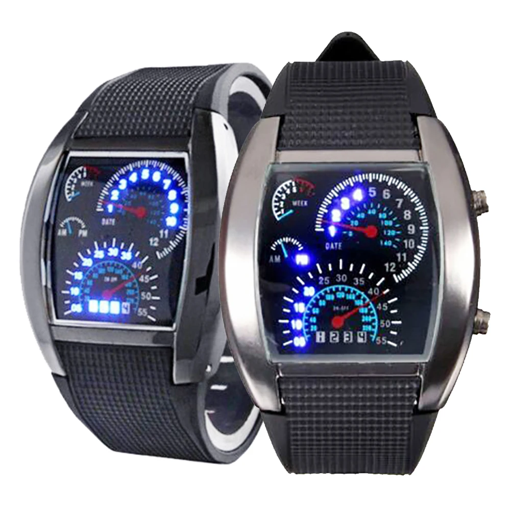 Men-Square-Dial-Dual-Time-Day-Display-Silicone-Strap-LED-Sports-Clock ...