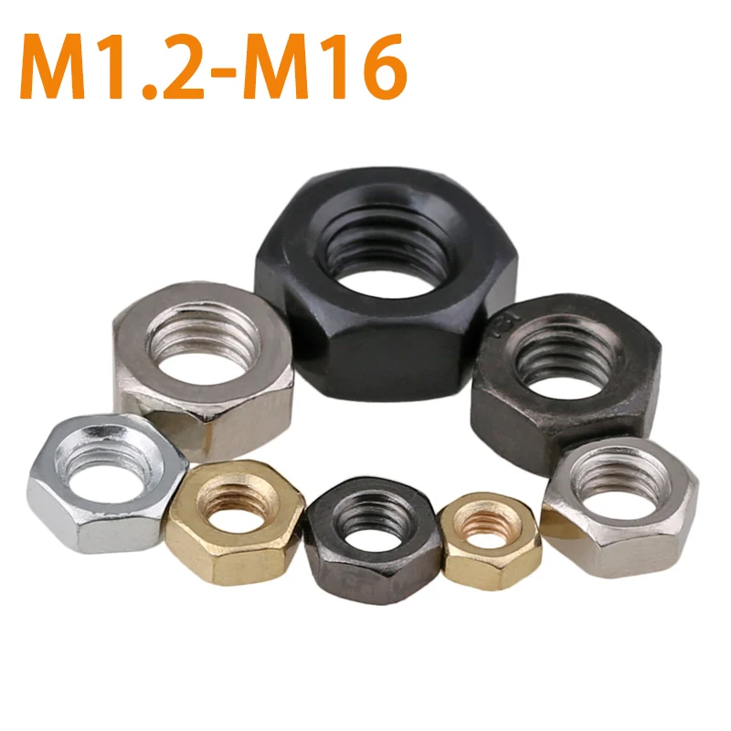 Hex Nut 2 50pcs Brass Stainless Steel Black Steel Hex Nut Metric ...