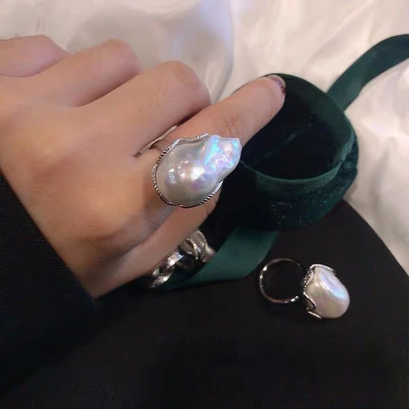 Baroqueonly Natural Freshwater Baroque Pearl Ring Retro Style 925 ...