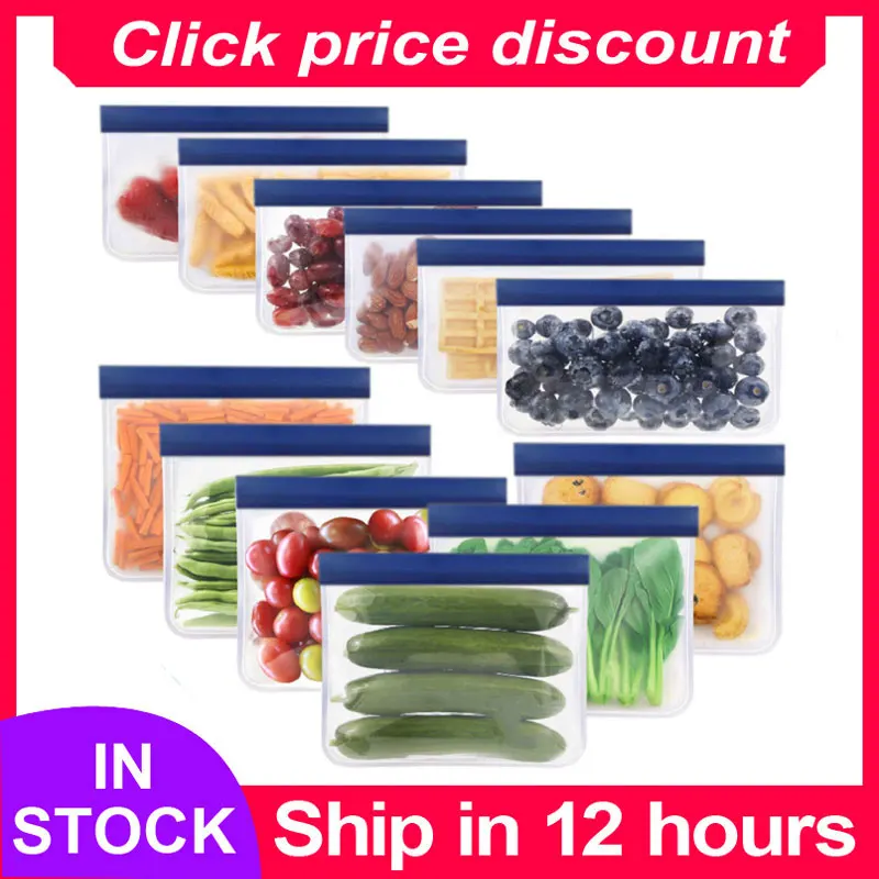 PEVA-Silicone-Food-Storage-Bag-Reusable-Navy-Blue-Freezer-Bag-Leakproof ...