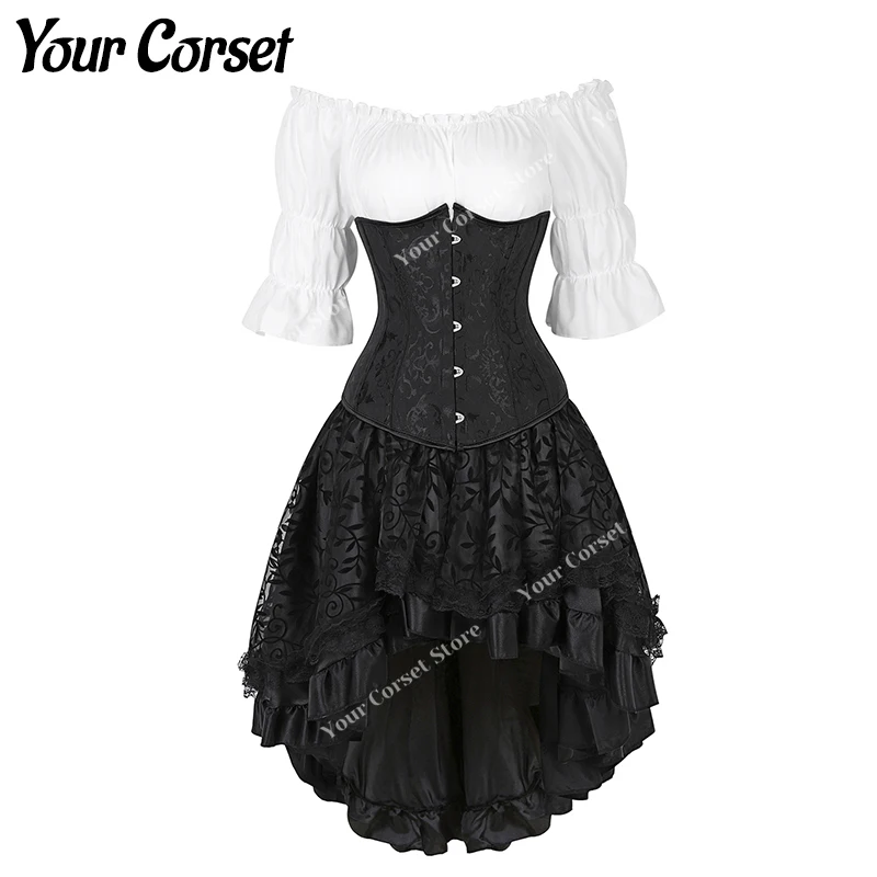 Pirate-Costume-Steampunk-Dress-Corset-High-Low-Lace-With-Zipper-Corset ...