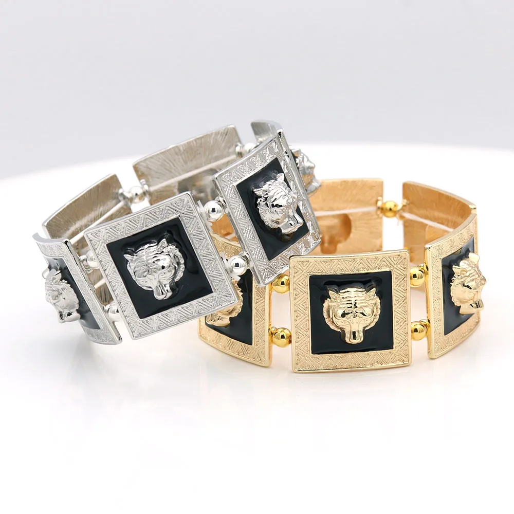 Fashion-Hip-Hop-Alloy-Oil-Drop-Square-Lion-Head-Elastic-Bracelet-Charm ...