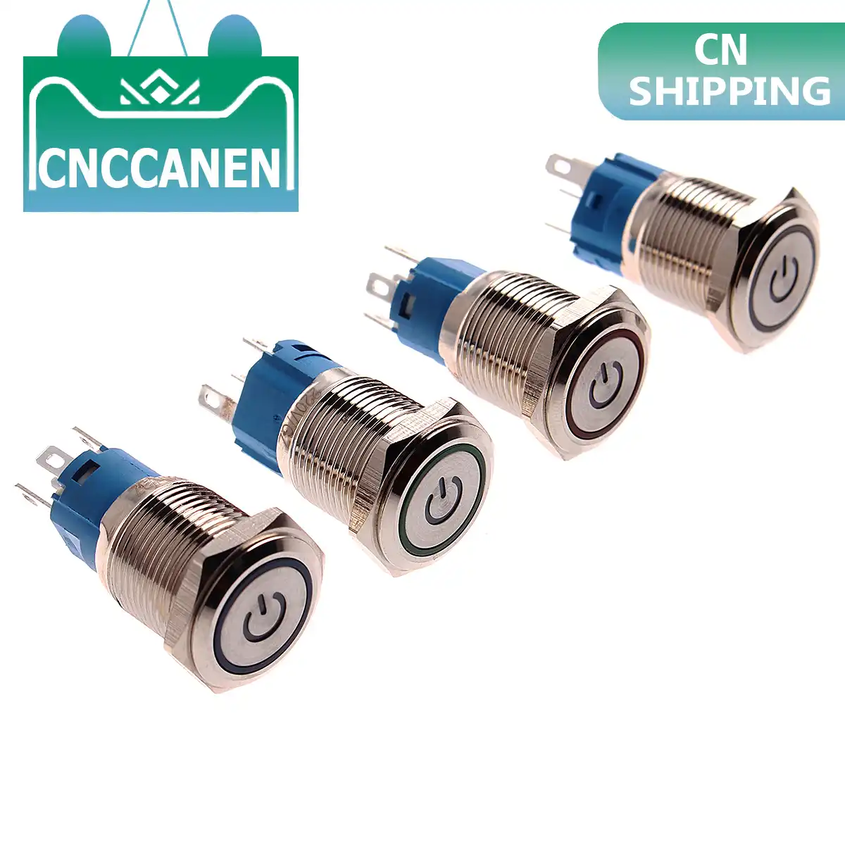 16mm LED Illuminated Flat Metal Push Button Switch on Off Latching ...