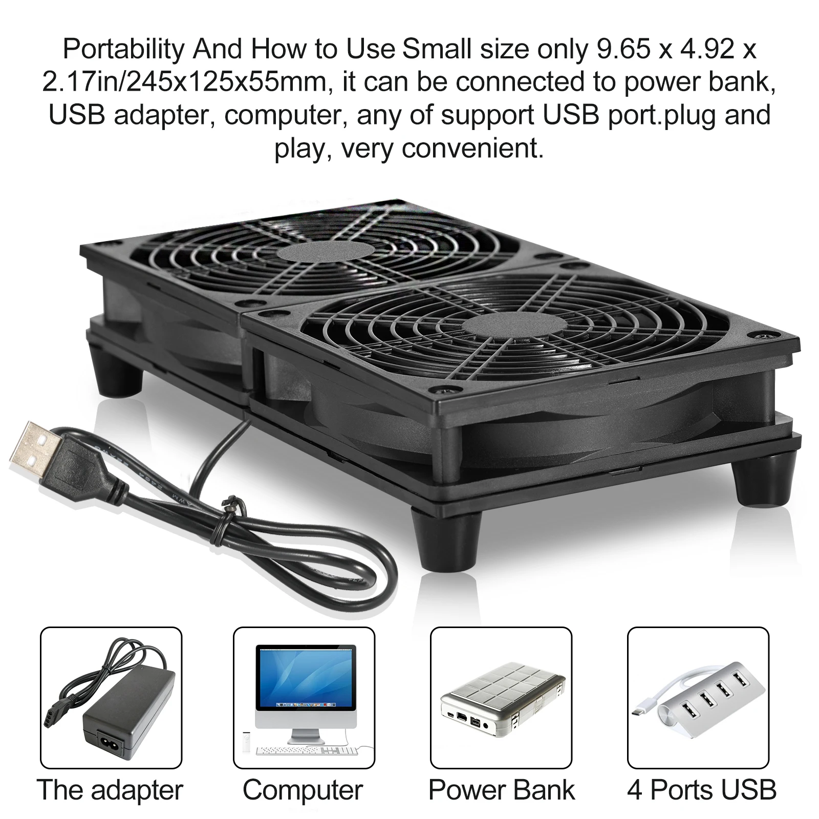 Dual 120mm 5V USB Powered PC Router Fans with Speed Controller High Airflow Cooling Fan for ...