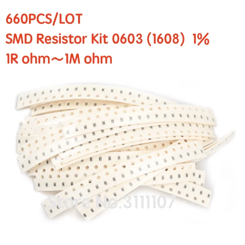 Kit de resistencias SMD 660, Kit surtido 1R, ohm-1M ohm, 0603, 1%, 1R ...