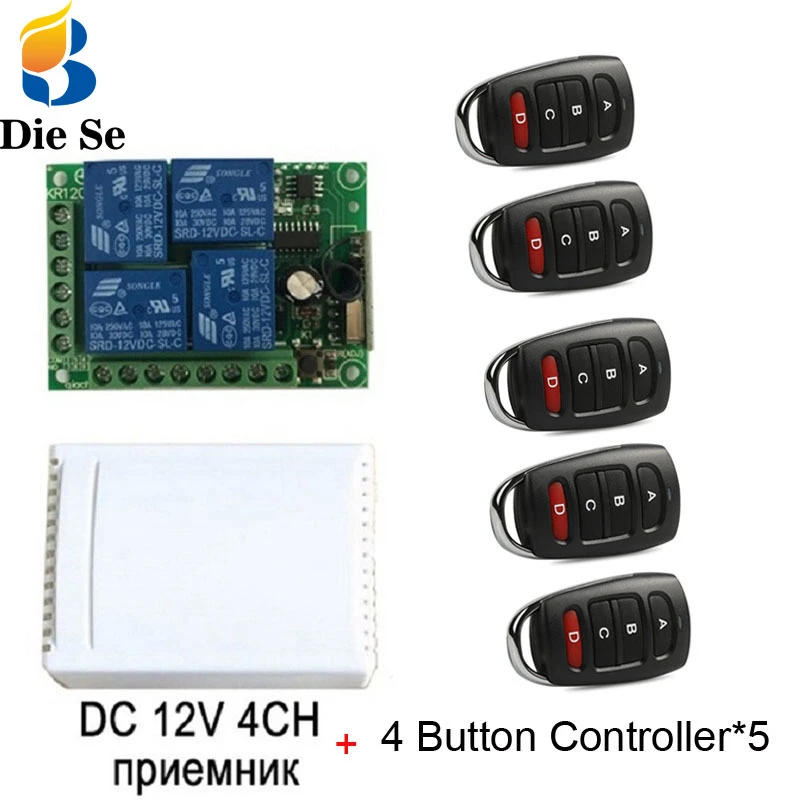 433mhz Universal Wireless Remote Control Dc 12v 4ch Relay Receiver ...
