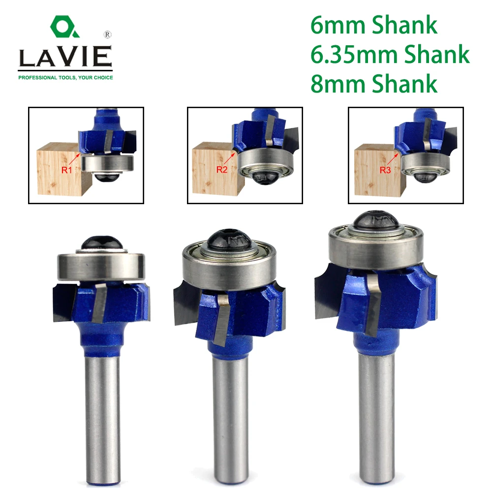 LAVIE 1pc 6mm 1/4 8 Shank Z4 Corner Round Router Bit R1 R2 R3 Trim ...