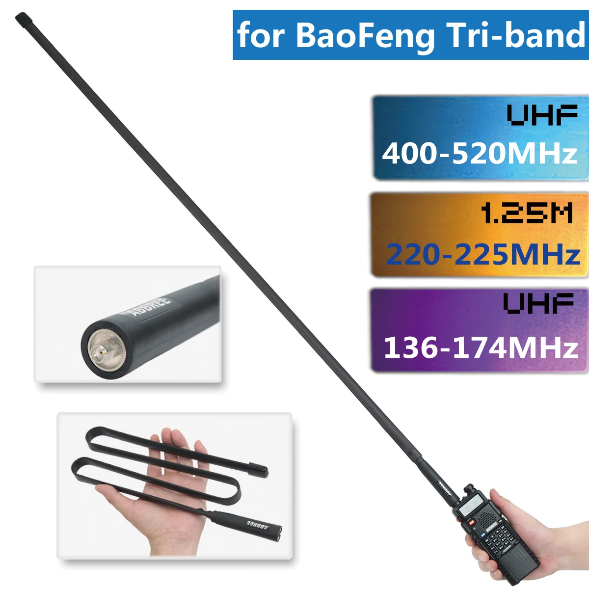 ABBREE 트라이 밴드 SMA 암 전술 안테나, Baofeng BF R3,UV 82T ,UV 5RX3 ,UV 82X3,BTECH UV 5X3 워키토키용, 144 Mhz ...