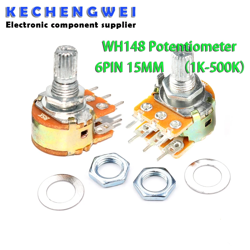 5pcs WH148 B1K B2K B5K B10K B20K B50K B100K B500K 6Pin Shaft Amplifier ...