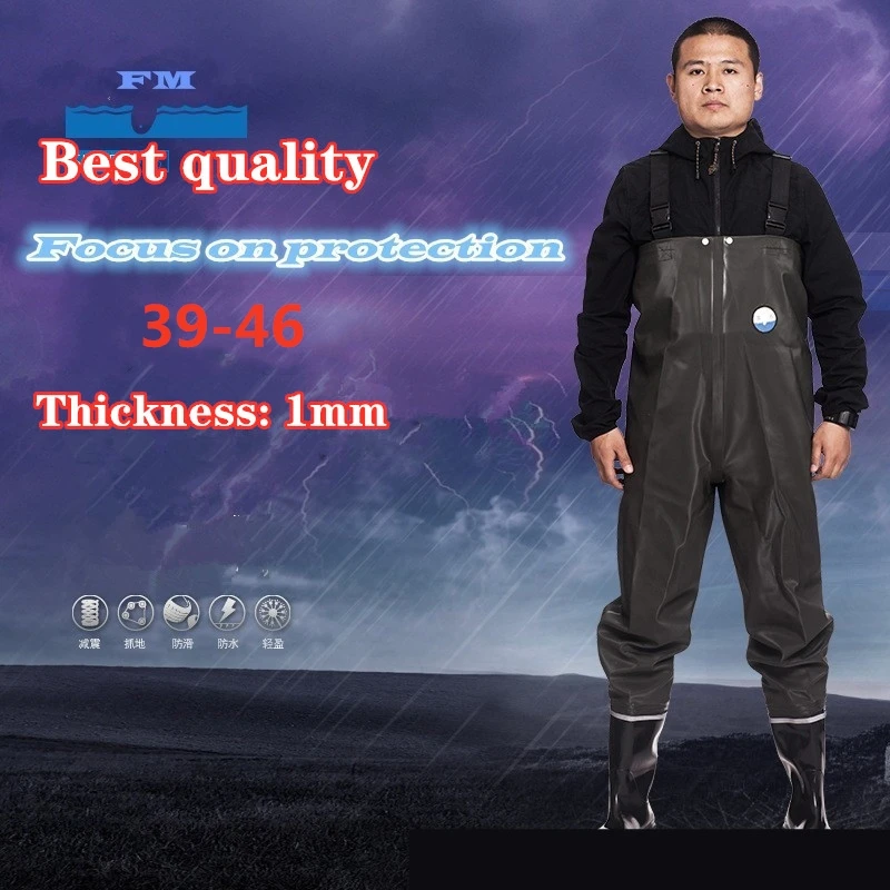 PVC-Thickened-1mm-Fishing-Pants-Boots-Waterproof-Waders-Non-slip-Rubber ...