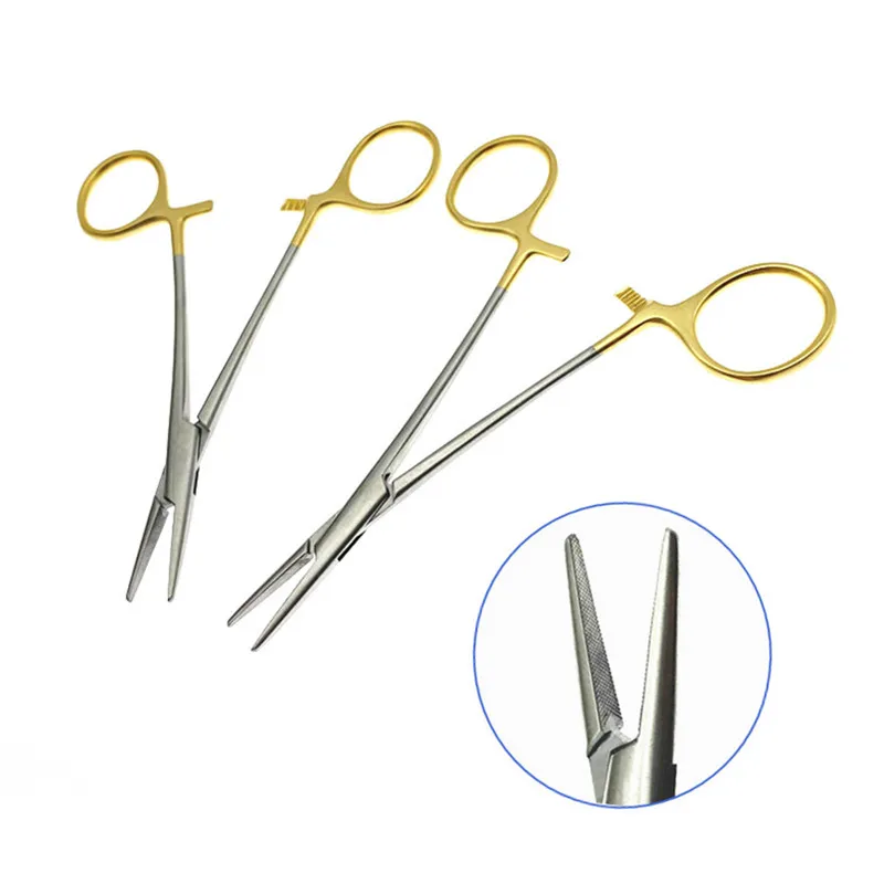 12.5cm Gold Handle Needle Holder Pliers Stainless Steel Dental Needle ...