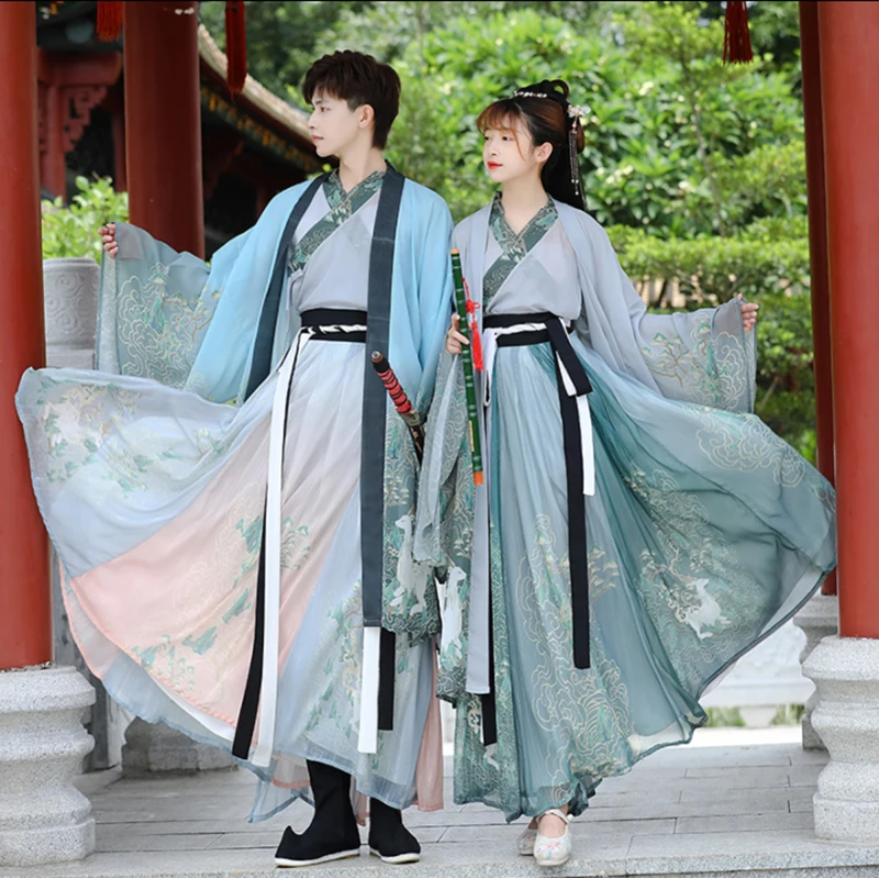 Disfraz de Hanfu para hombre y mujer, traje de 3 piezas, color verde y ...