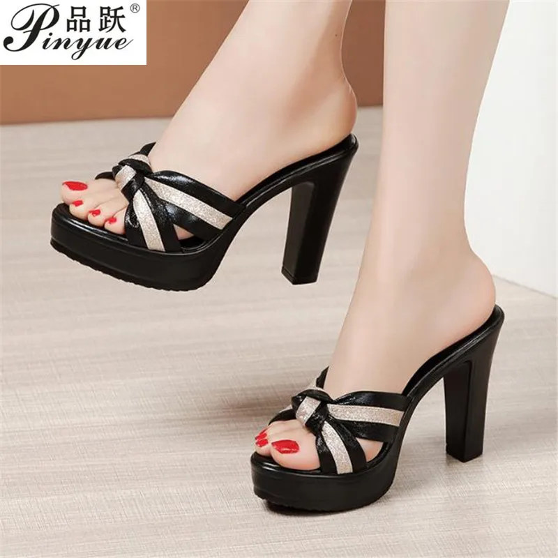 Plus-Size-32-43-Open-Head-Block-Heel-Platform-Slippers-Summer-Stripe ...