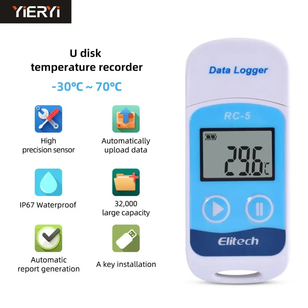 RC-5 Digital USB Temperature Data Logger Temp C/F Recorder for Warehouse Storage, Refrigerated ...