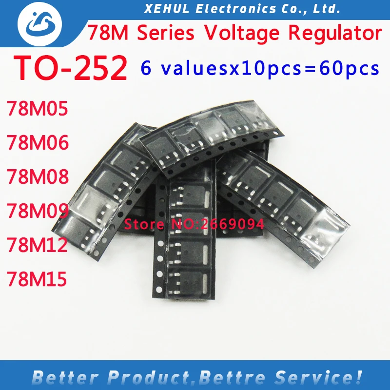 Regulador de voltaje SMD 78M Series 6valuesx10pcs = 60pcs TO 252 Kit ...