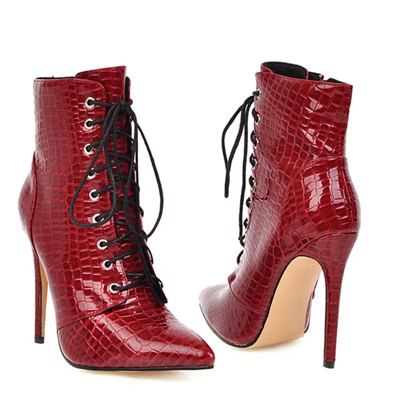 Sexy Ankle Cowboy Boots For Women Shoes Fashion Snake Red White Boots ...
