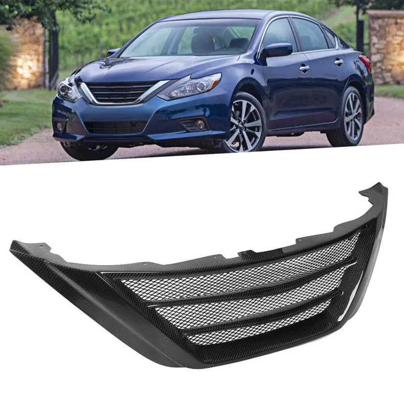 Front Bumper Grille Real Carbon Fiber Glossy Black Grill Fit for Nissan ...