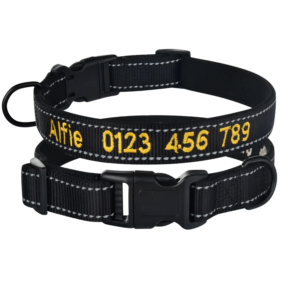 Adjustable-Nylon-Personalised-Embroidered-Dog-Collar-Puppy-ID-Collars ...